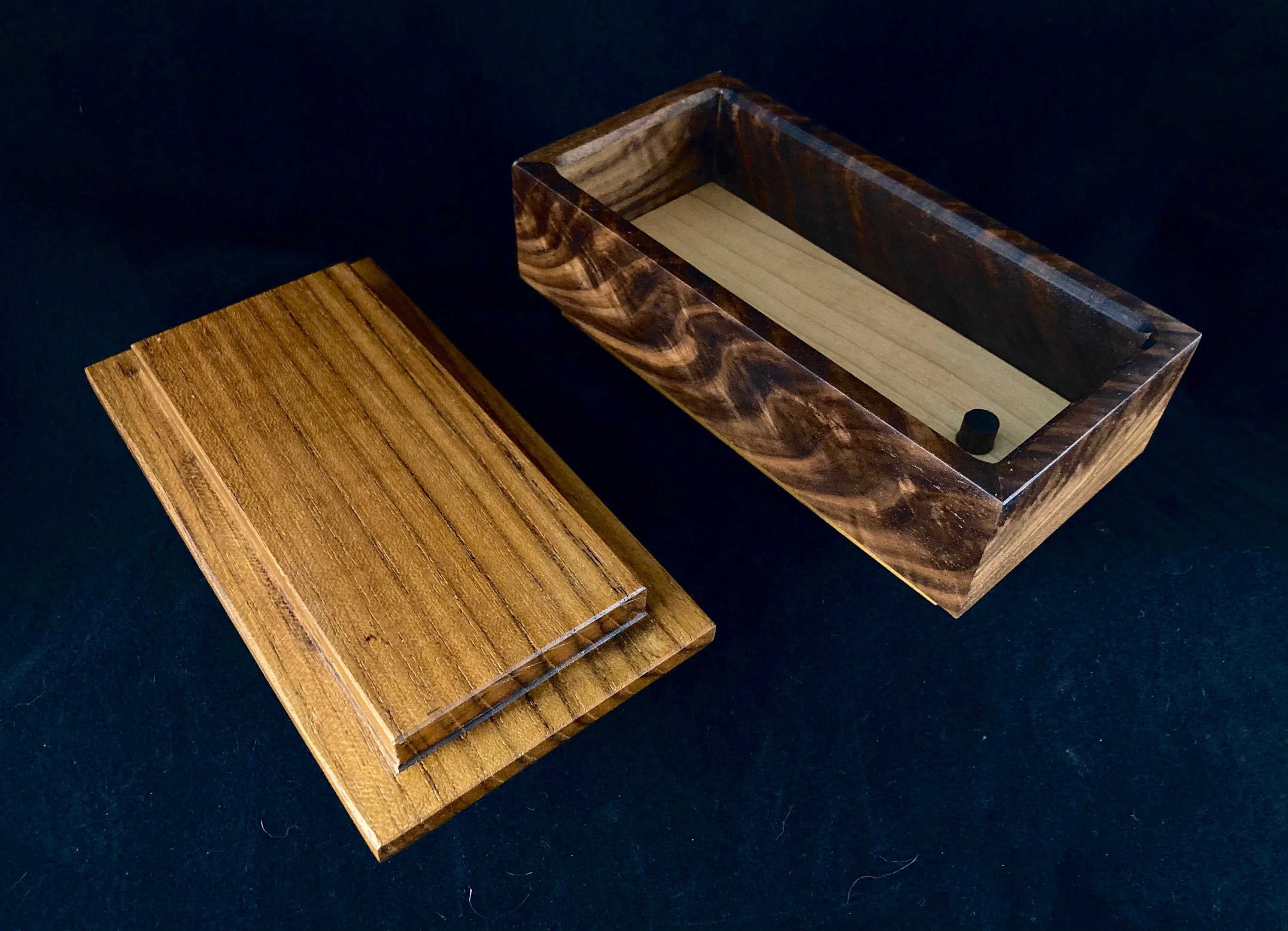 Wood Box With Secret Compartment - Figured Black Walnut, Teak, Hard ...