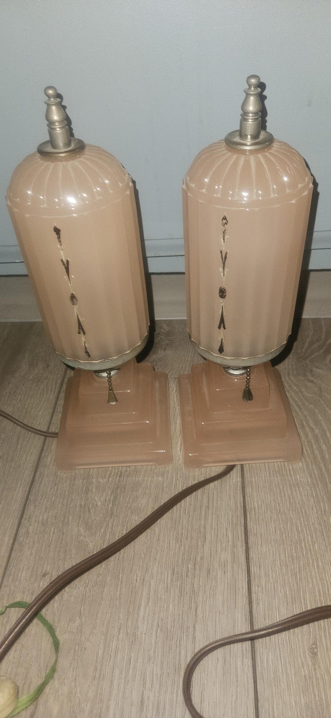 1930s Houzex Aka Houze Glass Co. Art Deco Coralex Pink skyscraper Lamps ...