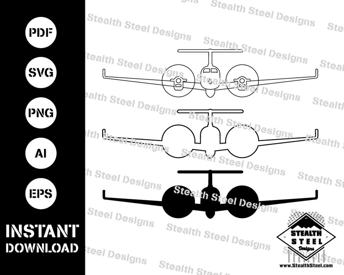 C-12-huron-beechcraft-front-view-svg-ai-eps-pdf - Etsy