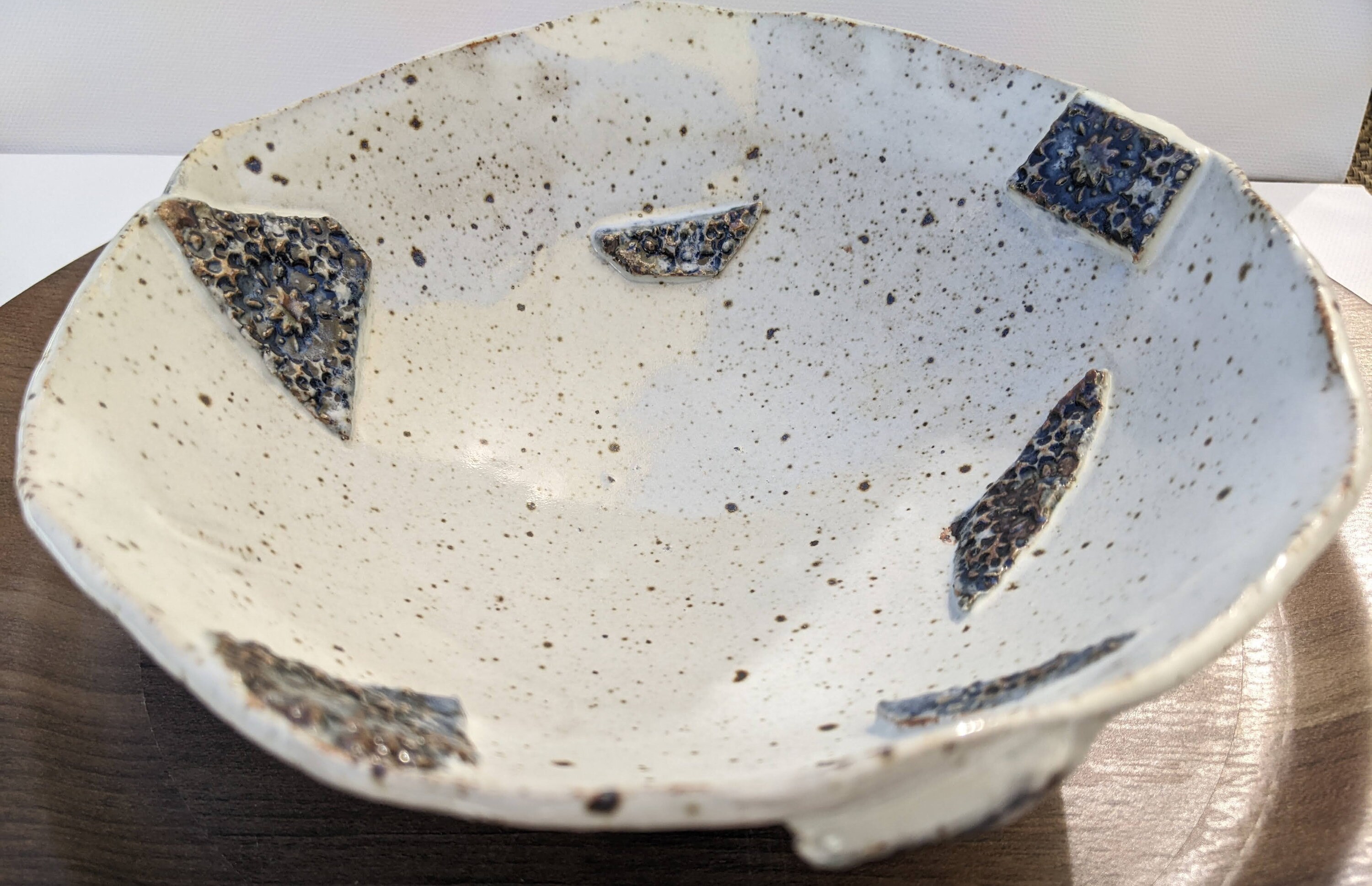 White & Blue Hand-built Pottery Bowl - Etsy