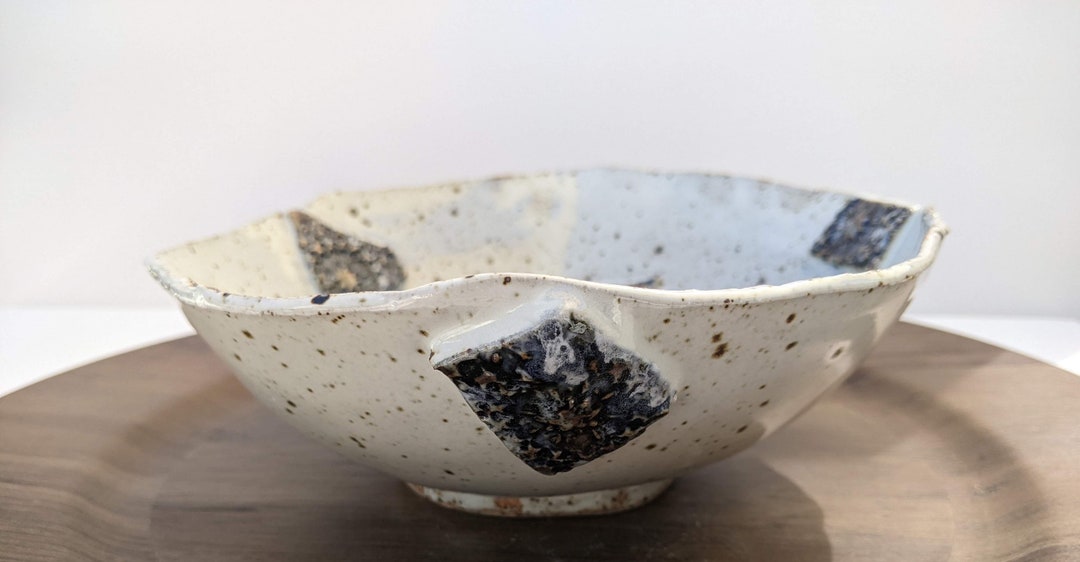 White & Blue Hand-built Pottery Bowl - Etsy