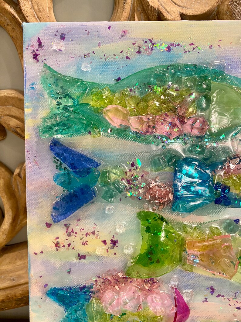 Fish Glass Wall Art on Canvas, Broken Glass Art, Wall Decor, Mixed ...