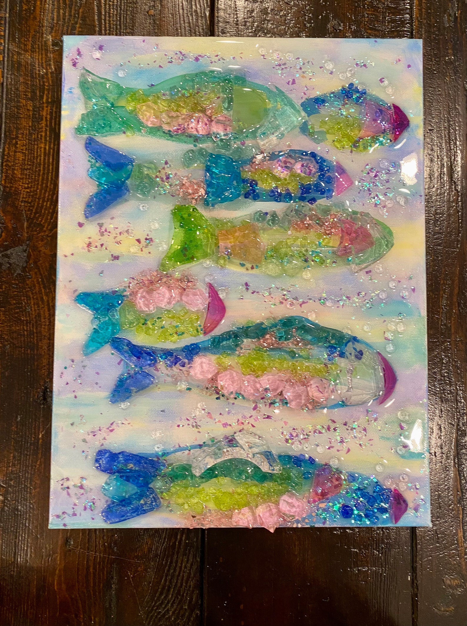 Fish Glass Wall Art on Canvas, Broken Glass Art, Wall Decor, Mixed ...