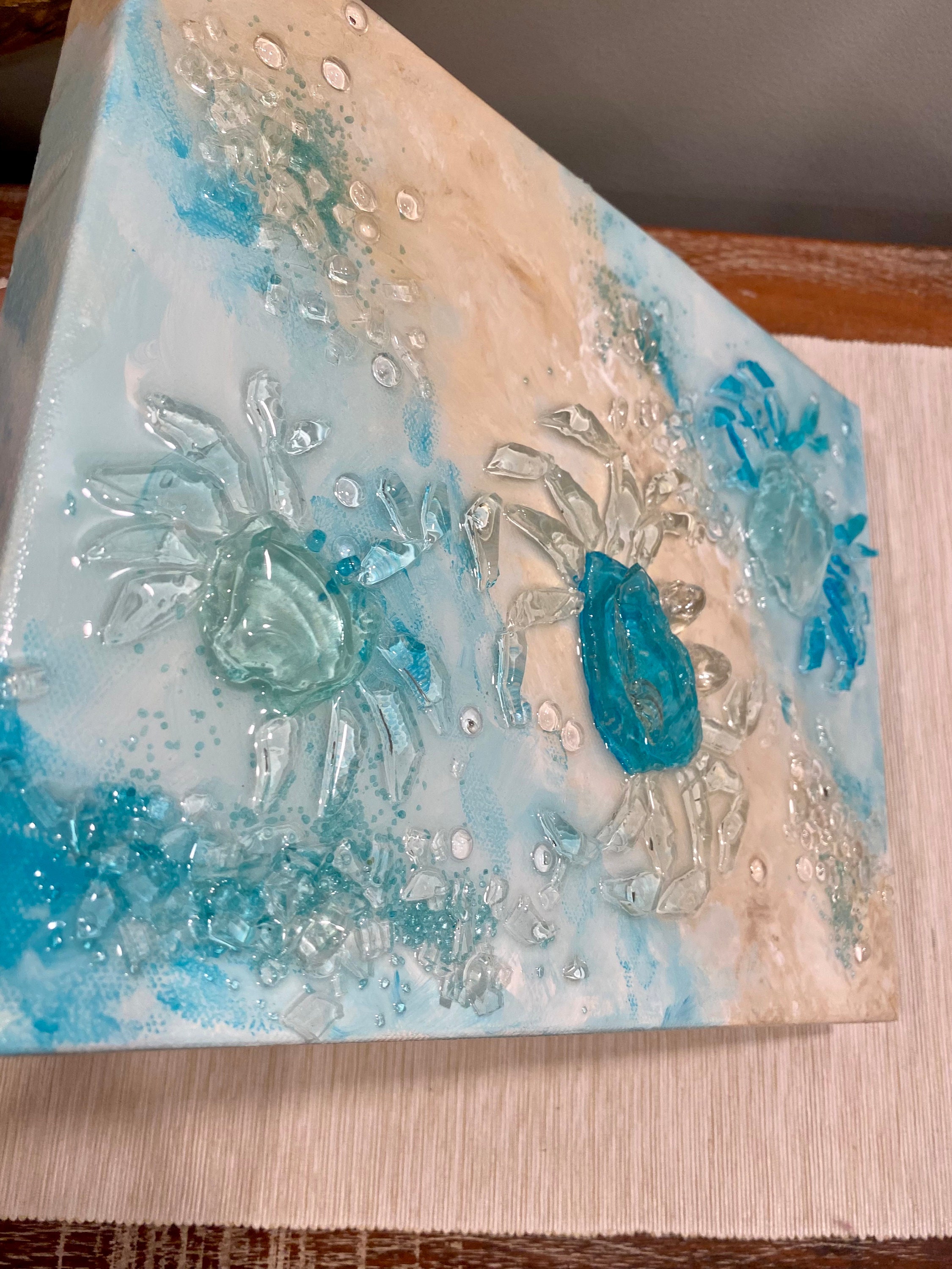 Crab Art Broken Glass Art on Gallery Wrapped Canvas Mercury - Etsy