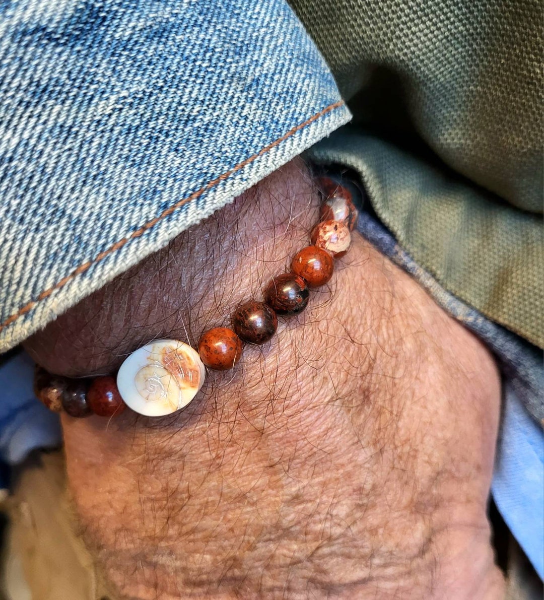 Rainbow Jasper & Shell Bracelet for Men. Earthy Colors. 8mm Beads ...
