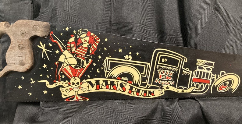 Hand Painted Rat Rod Hand Saw Pinstriping Pinup Girl Mans Ruin - Etsy