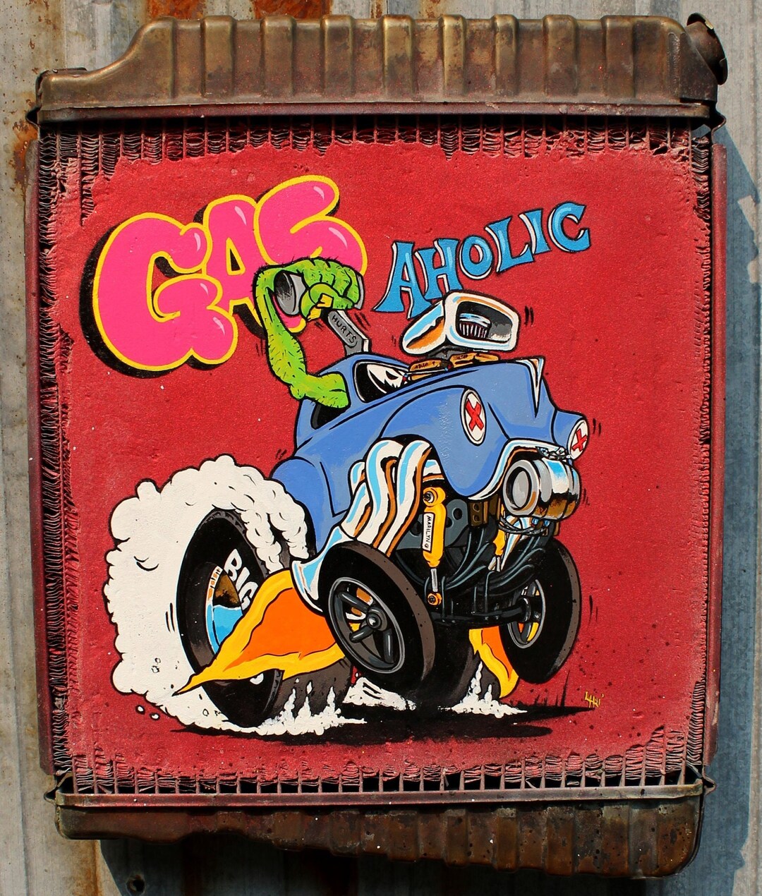 Gasser Cartoon Hot Rod Car Radiator Hand Painting Painted Ford Chevy ...