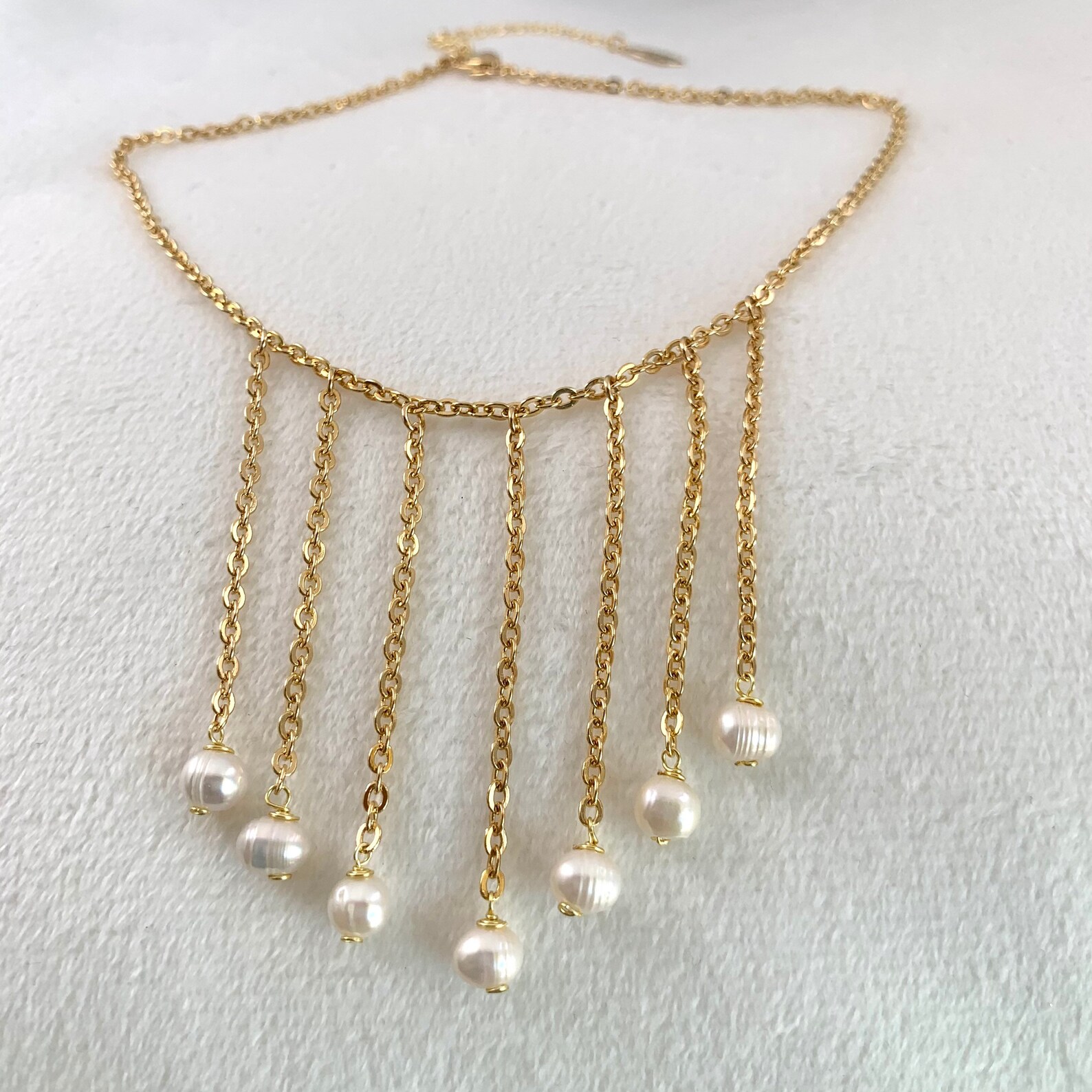 Freshwater Pearl Waterfall Necklace: 18K Gold Plated Cascade Necklace ...