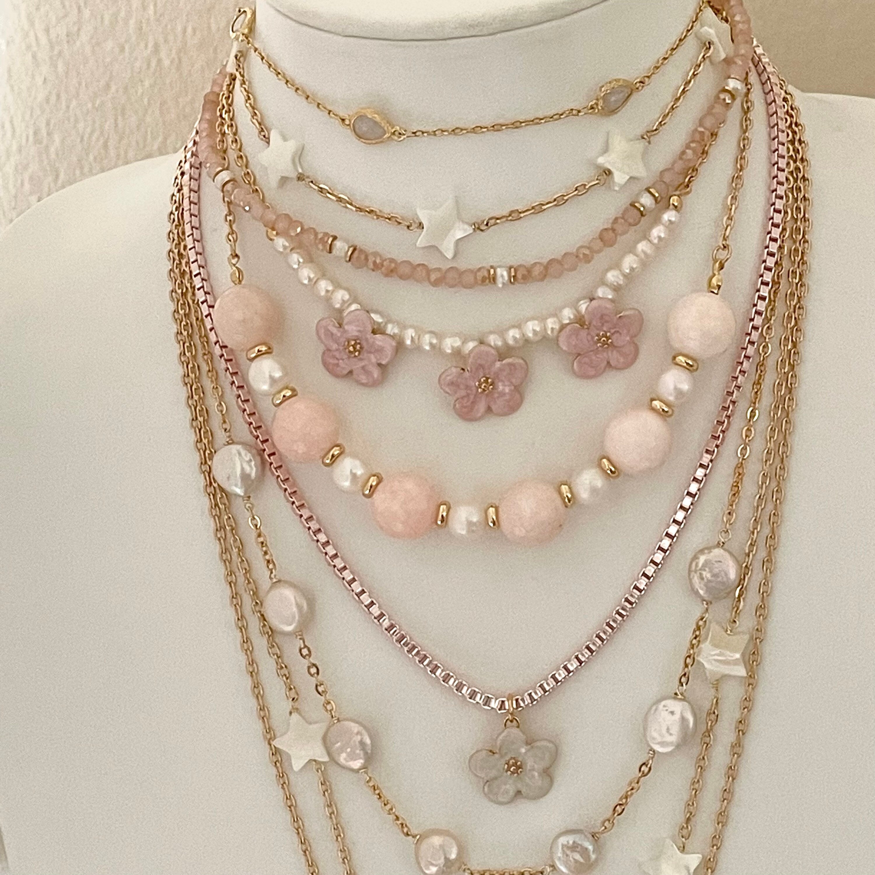 Collar de color rosa claro collar de ágata rosa collar de | Etsy