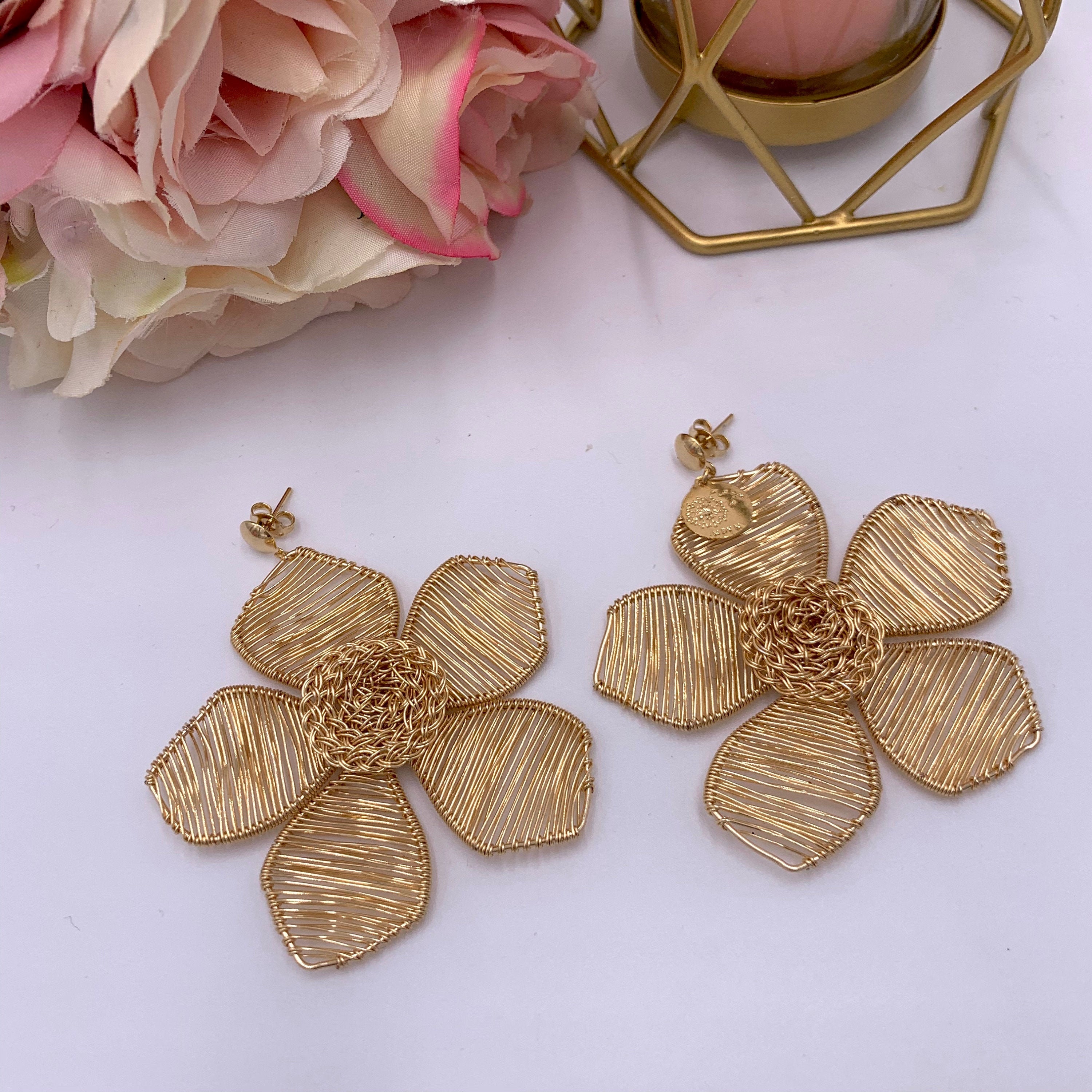 Big flower earrings, flower drop earrings, flower statement earrings ... Big flower earrings, flower drop earrings, flower statement earrings ...