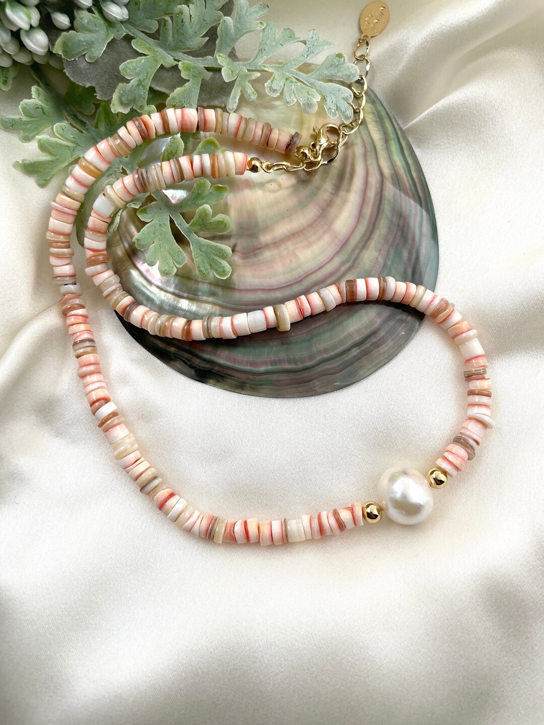 Puka Shell Necklace, Surfer Girl Necklace, Heishi Beads Necklace, Boho ...