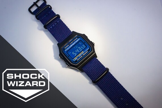 Casio F-105 Custom Modded Watch W/ Blue Display & NATO Strap - Etsy