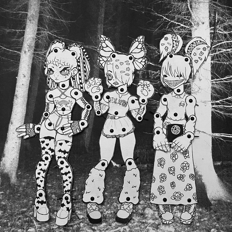 Printable Horror Paper Dolls Dress Up Demons Iii Diy Articulated Gothic Paperdolls Etsy