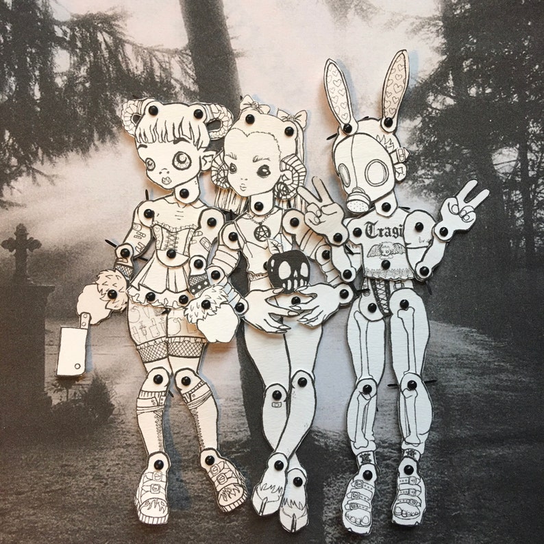 Printable Horror Paper Dolls, Dress up Demons DIY Articulated Gothic ...