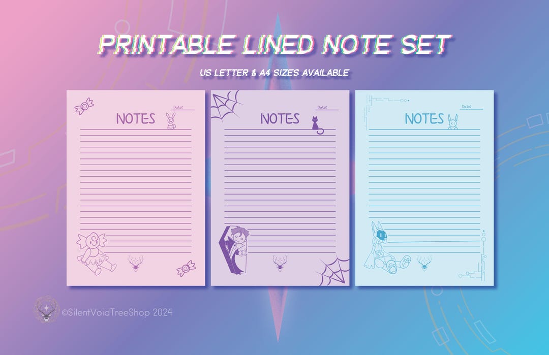 Lined Note Sheets | Printable Stationery Set | Full Bundle Download ...