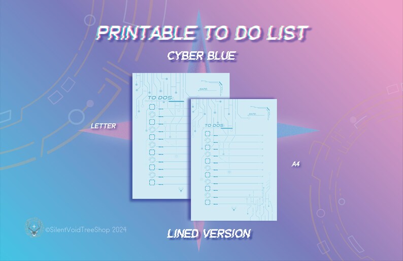 Cyber Blue To-do List Printable: Boxed & Lined Designs (US Letter, A4 ...