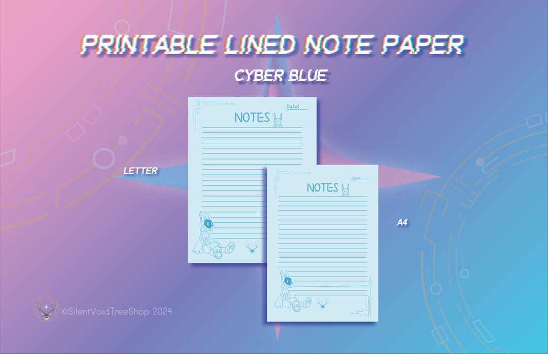 Individual Lined Note Sheet | Printable Stationery | Cyber Blue Design ...