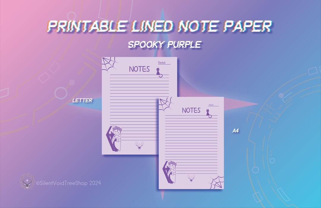 Individual Lined Note Sheet | Printable Stationery | Spooky Purple ...