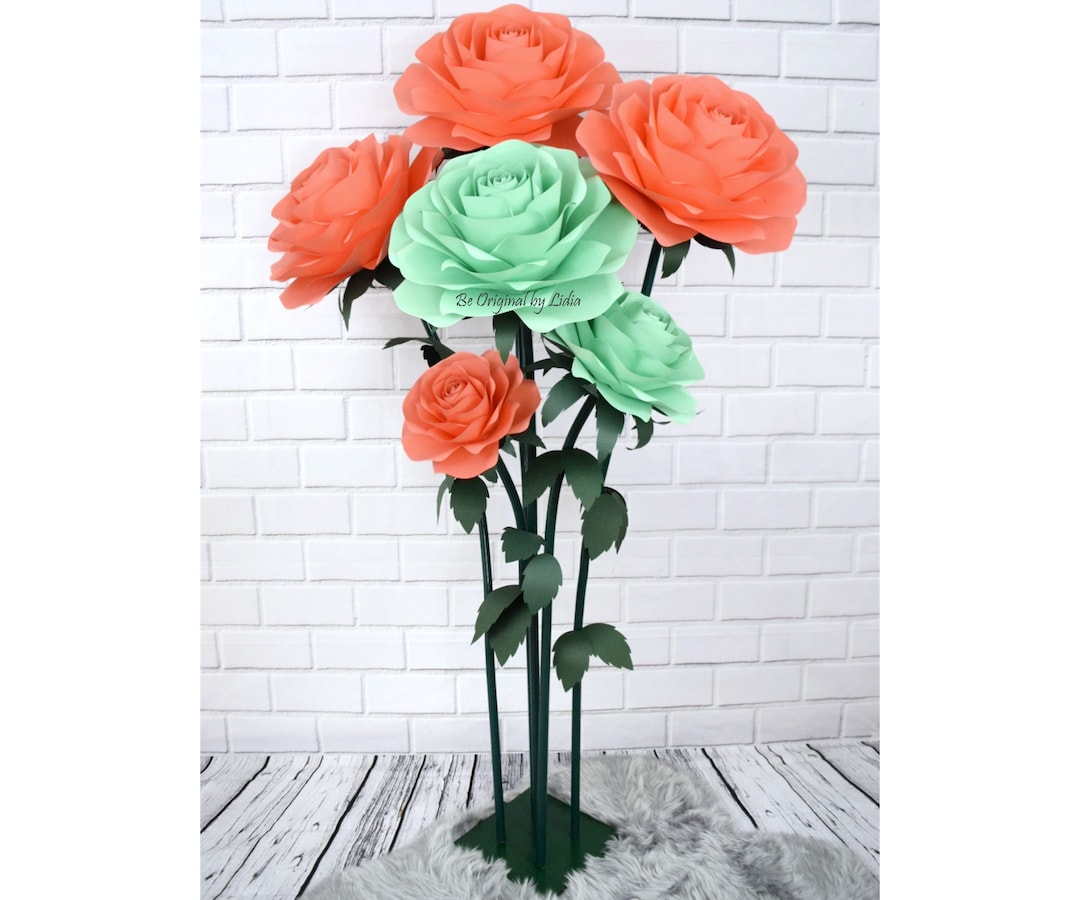 Giant Self Standing Paper Flowers Class || DIY Rose Stem || Free ...