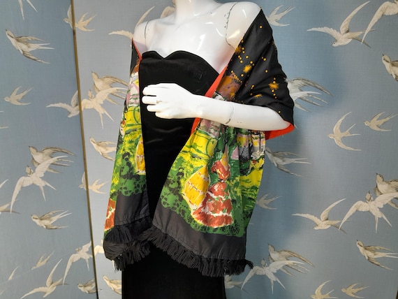 Vintage 1950s novelty print stole/ opera/ wrap - Gem