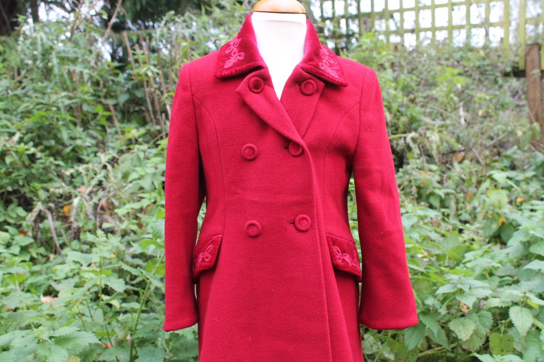 90s Does 40s Childs/ Girls Red Wool Coat Size 24, Double Breasted ...