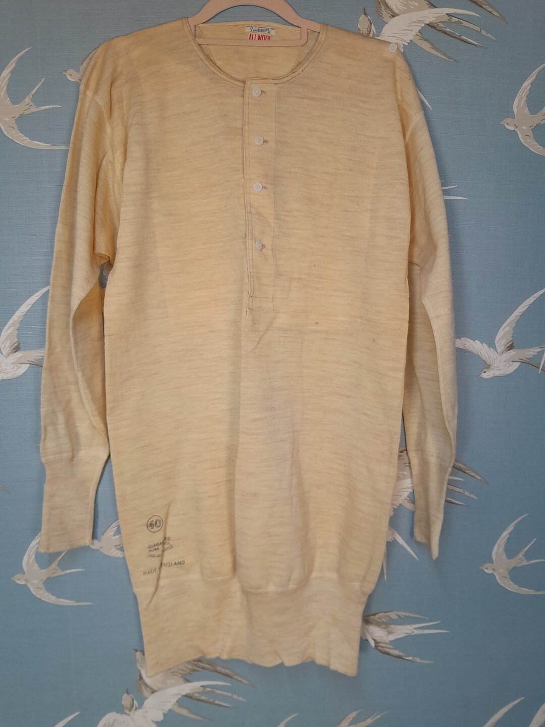 Vintage 1930s Simpsons Mans Wool Thermal Vest/ Long Sleeve Jumper, Size ...