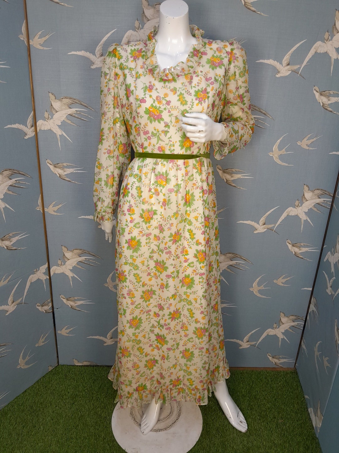 Vintage 70s Angela Gore Maxi Dress Size 10 UK 37" Bust - Etsy