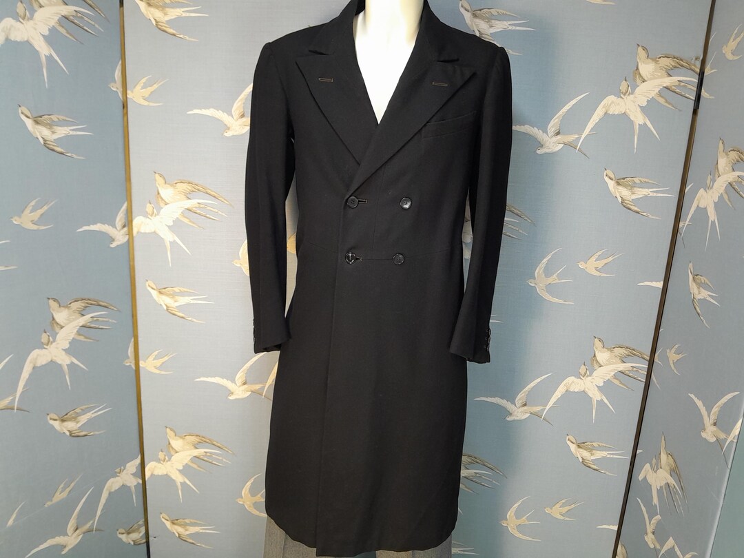 Vintage Edwardian Frock Coat, Black Wool Double Breasted Early 20th ...