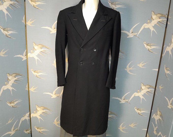 Vintage Edwardian Frock Coat, Black Wool Double Breasted Early 20th ...