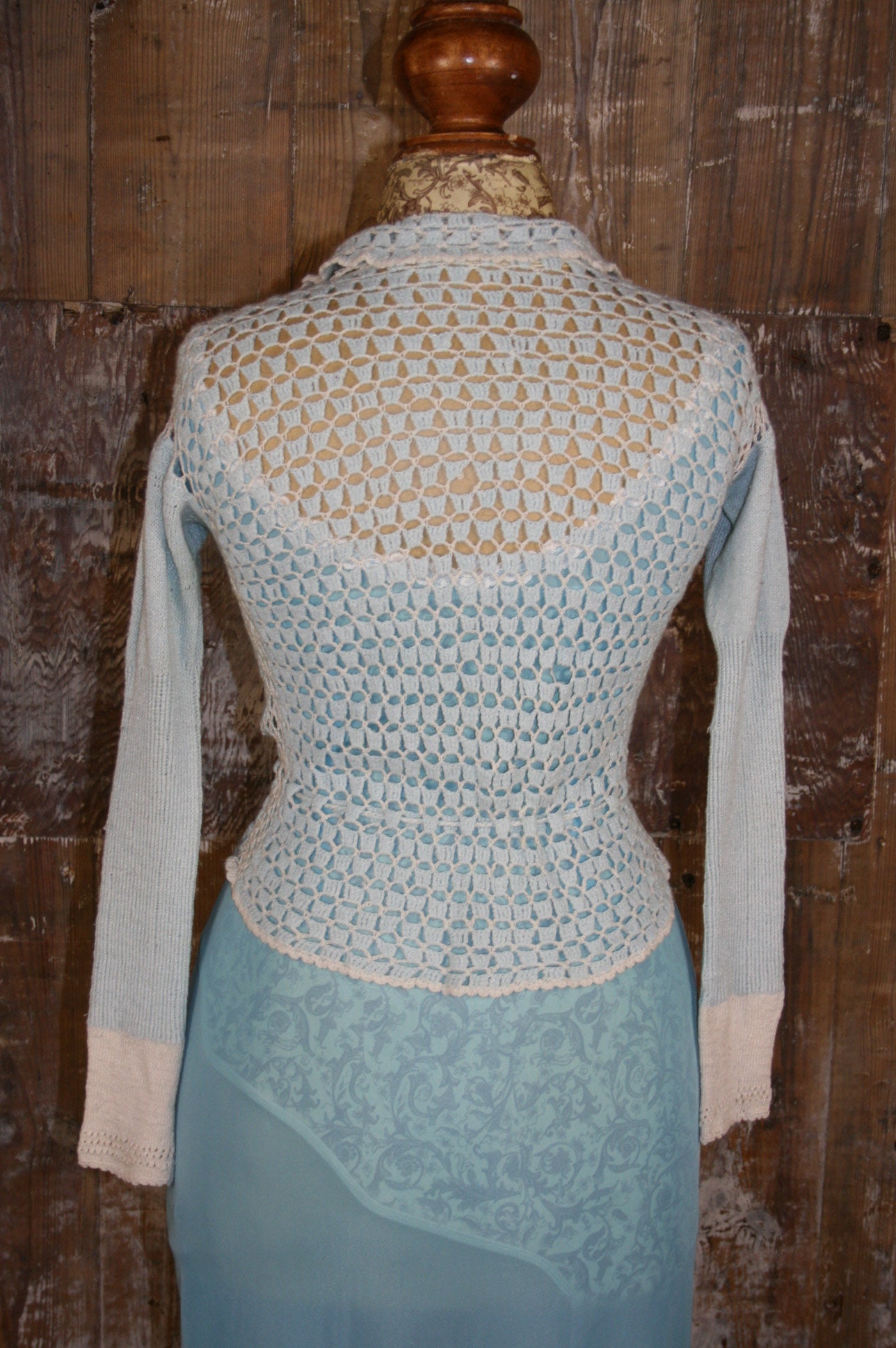 Vintage 1940s Cardigan Blue/ Ivory Crochet Cardi/ Bed Jacket - Etsy UK