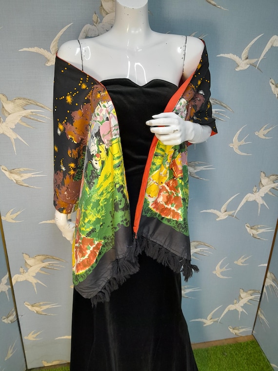 Vintage 1950s novelty print stole/ opera/ wrap - Gem