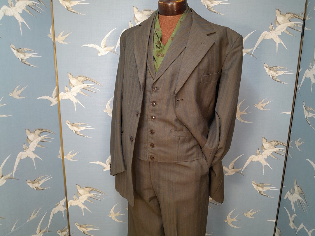 Vintage 1970s Mans 3-piece Suit, Potion Striped Kid Mohair & Worsted ...
