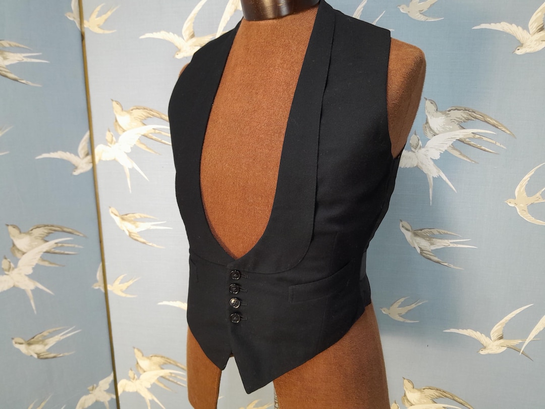 Vintage Black Wool Formal Collared Waistcoat 38" Chest - Etsy