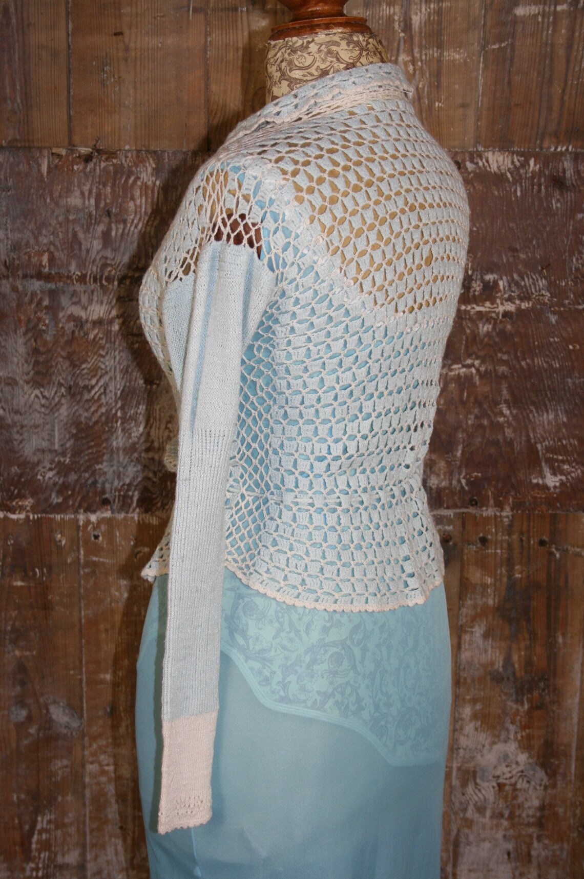 Vintage 1940s Cardigan Blue/ Ivory Crochet Cardi/ Bed Jacket - Etsy UK