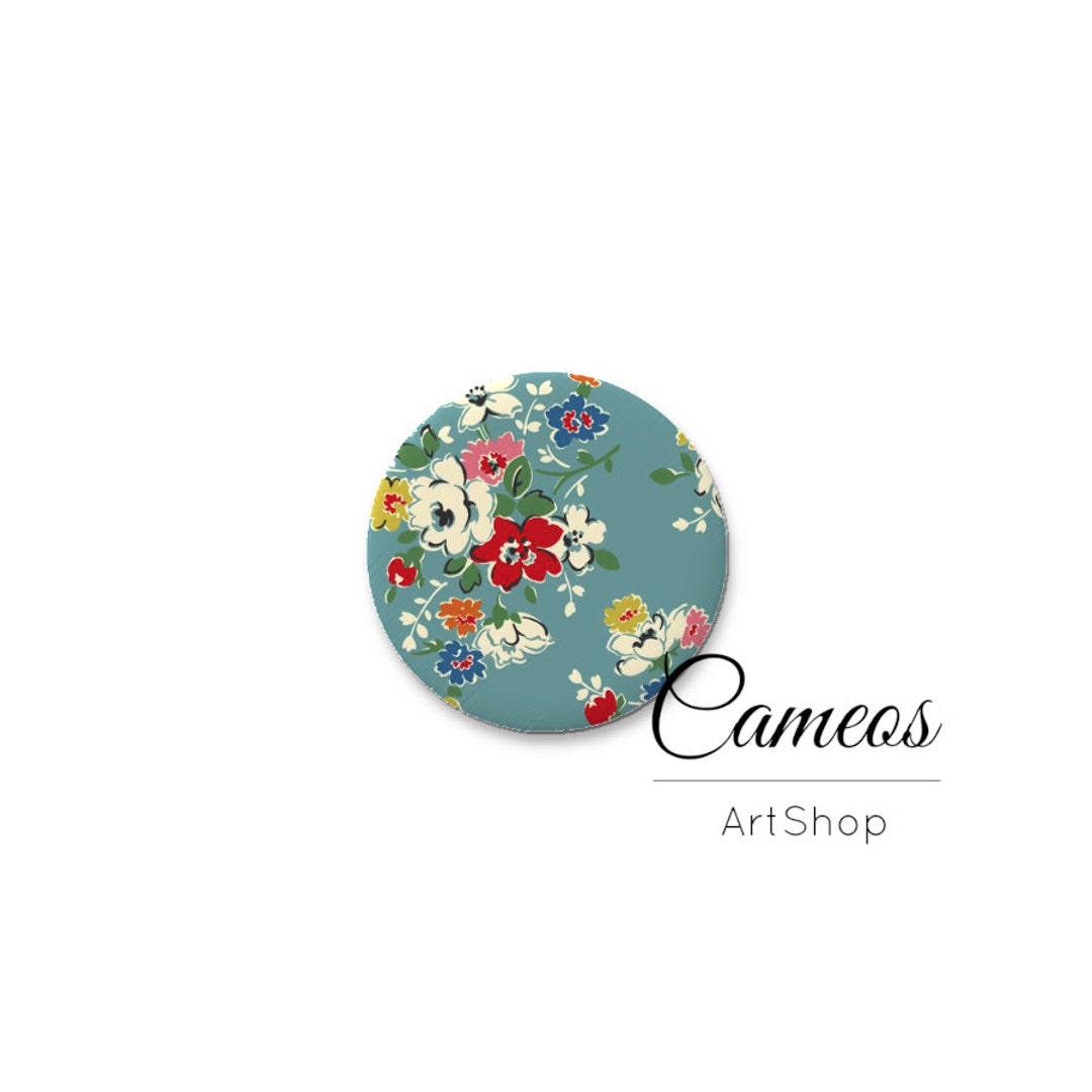 Glass Cabochon, Flower Print Pattern, Glass Dome Round for Earrings ...