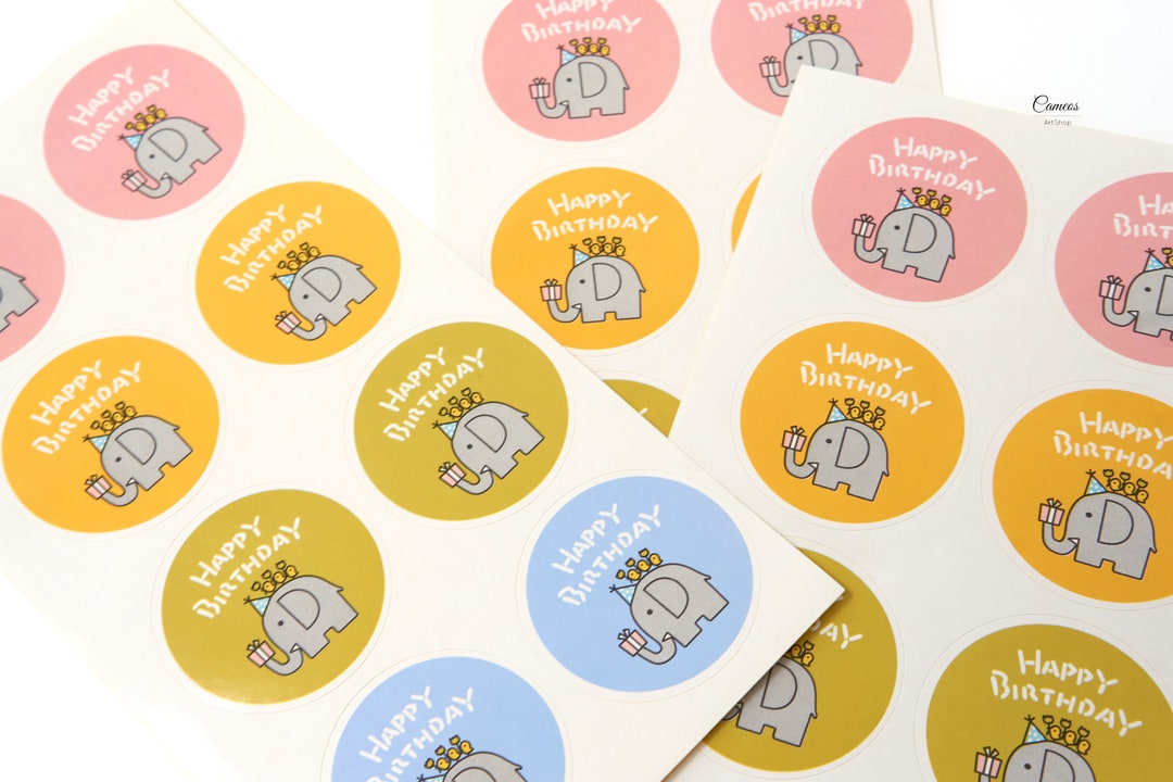 Gift Sticker, Happy Birthday Sticker, Elephant Birthday Stickers ...