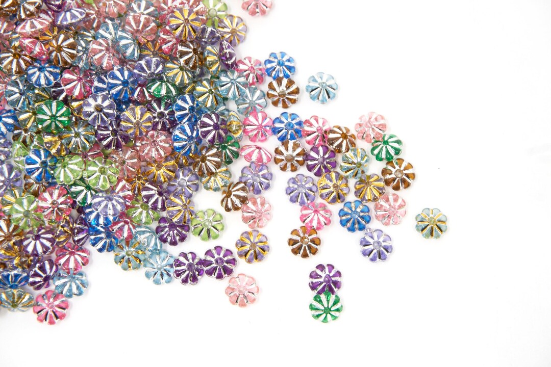 Metal Enlaced Acrylic Flower Shape Beads 6,5mm, Small Mixed Color ...
