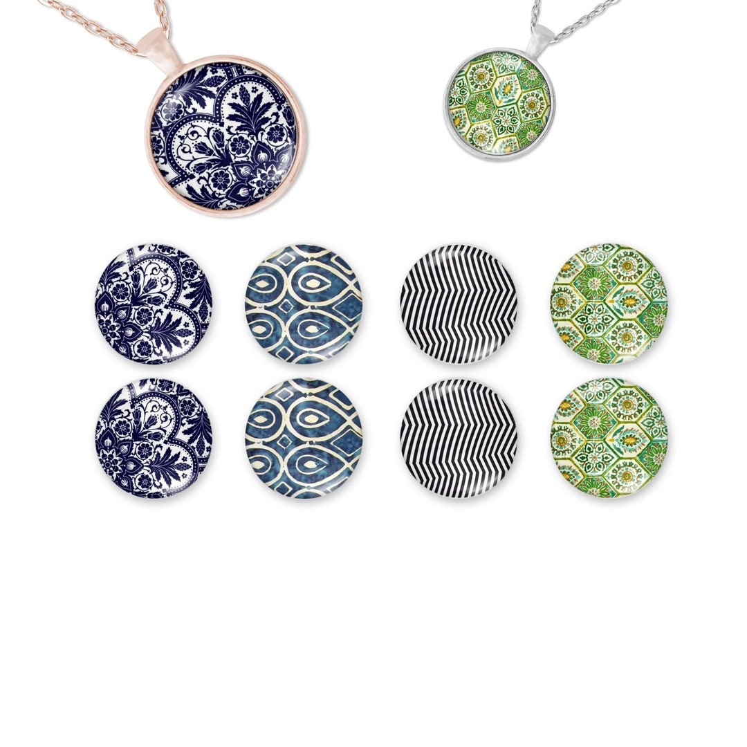 8 Pcs Cabochons, Photo Glass Cabochon, Geometric Pattern Cabochon ...
