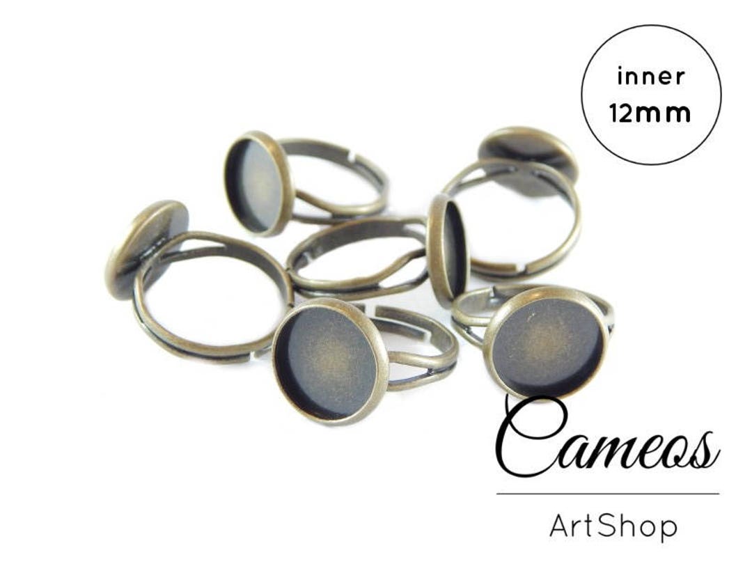 20 Pcs Ring Base Setting, Adjustable Ring Trays 12mm, Brass Round Ring ...