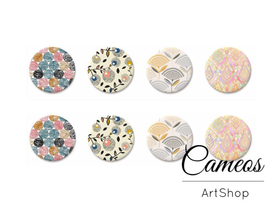 Cabochons Set of 8, Round Glass Cabochon Designs for Pendants, Rings ...