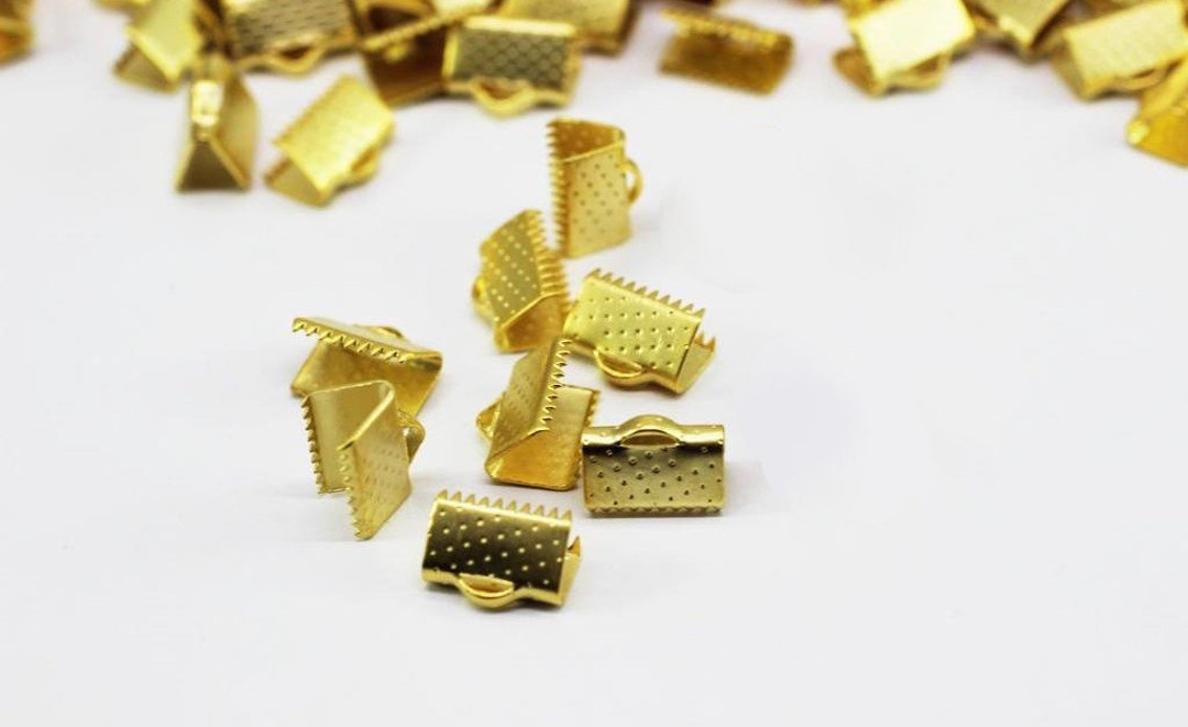 10mm Ribbon Ends, Gold Tone Ribbon End Cap Crimp Beads, Cord End, Iron ...