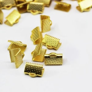 10mm Ribbon Ends, Gold Tone Ribbon End Cap Crimp Beads, Cord End, Iron ...