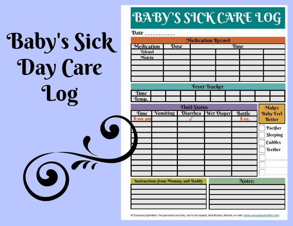 Printable Baby's Sick Day Care Log | Etsy