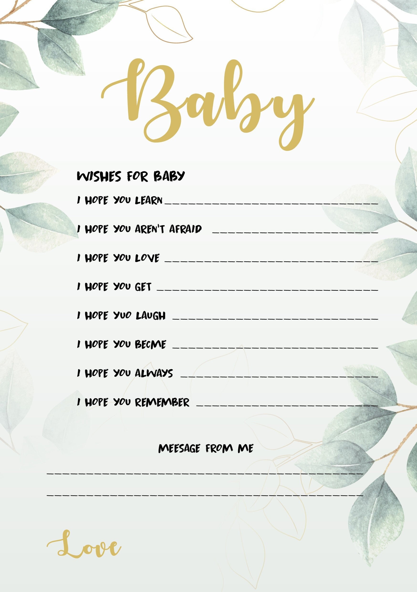 Baby Shower Wishes Card - Etsy