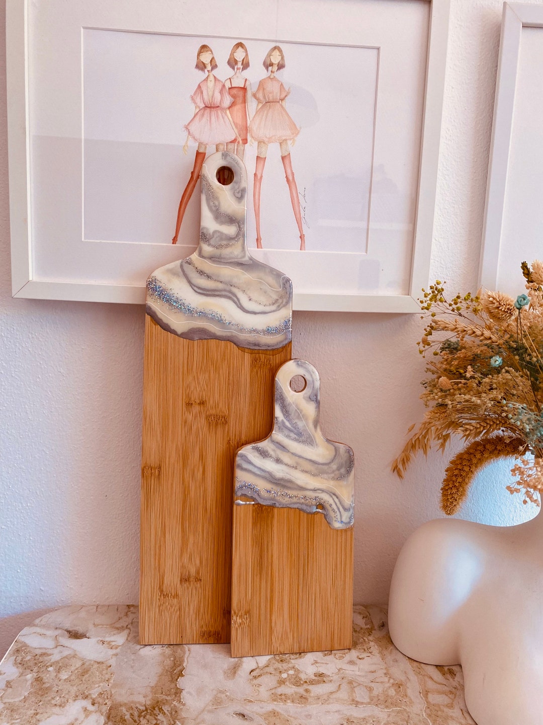 Set De Tabuas C/ Detalhe Em Resina Resin Art Marble - Etsy