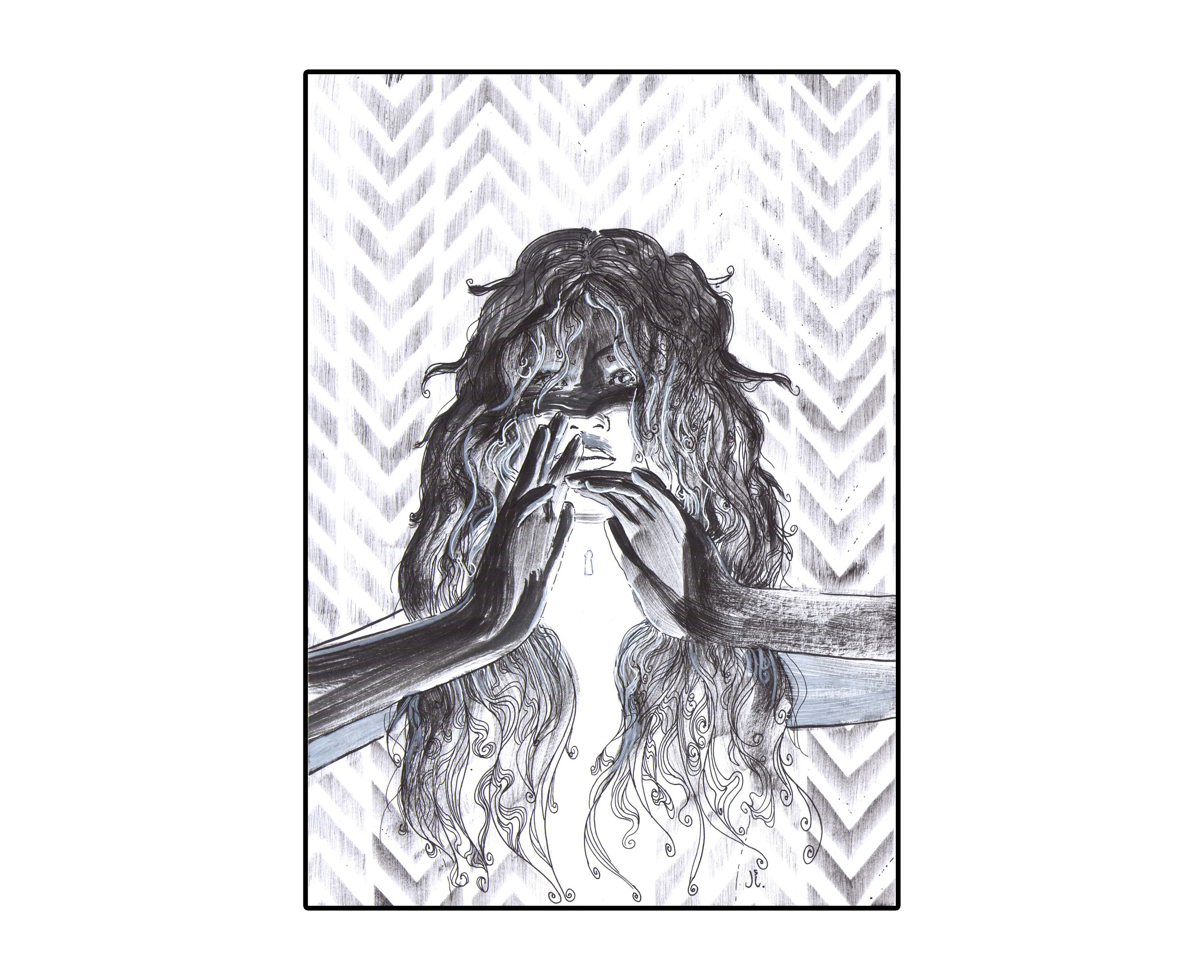 Surreal Ink Drawing of a Woman With Keyhole, No AI - Etsy