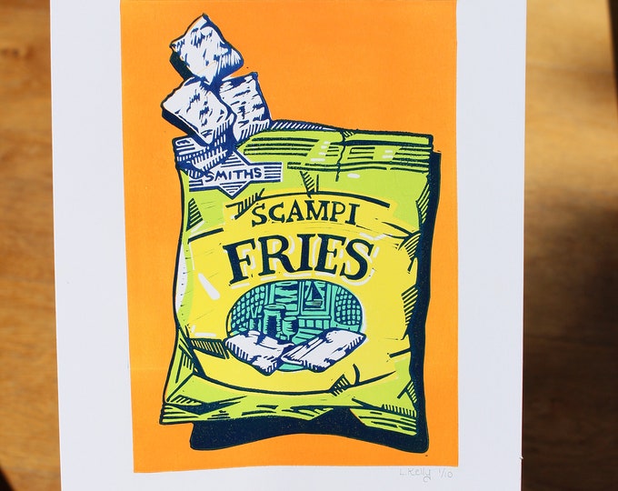 Scampi Fries Lino Print - Etsy