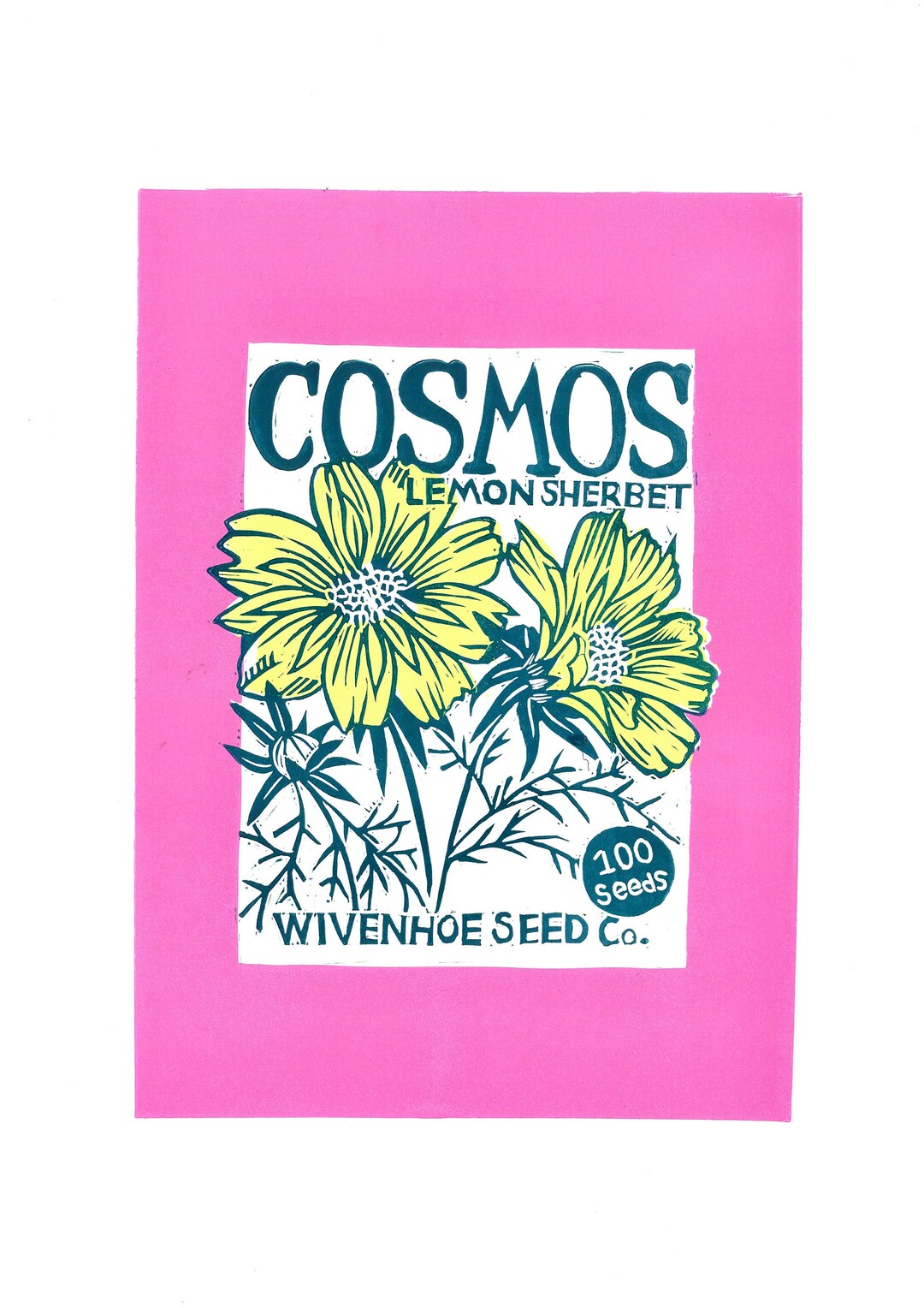 Cosmos Seed Packet Lino Print - Etsy