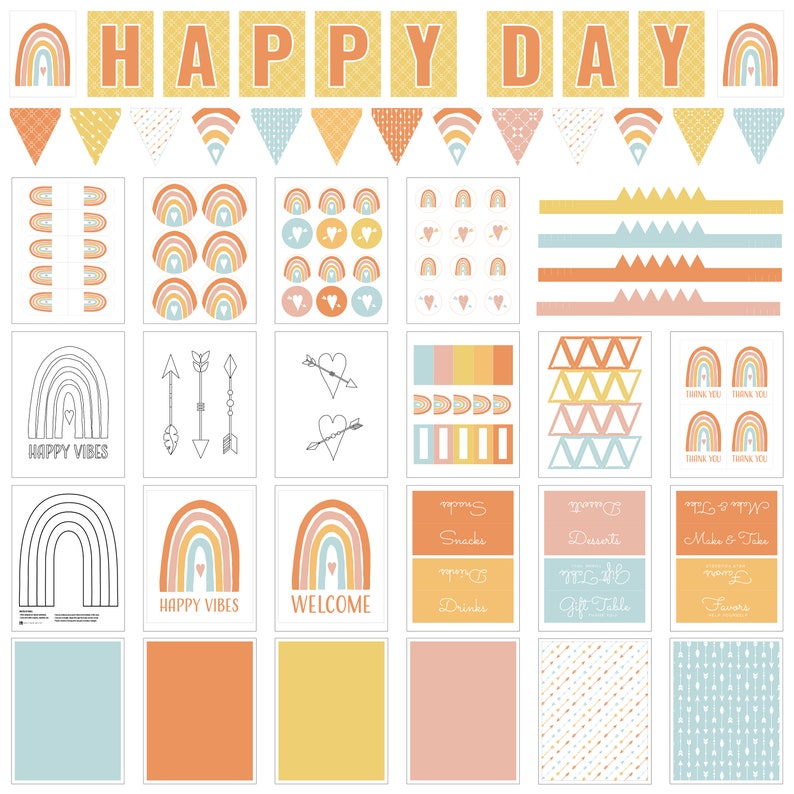 Printable Boho Rainbow Party Suite | Etsy