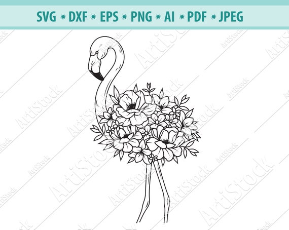 Flamingo Svg File Flamingo With Flowers SVG Tropical Bird | Etsy